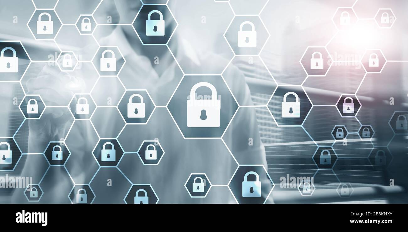 Corporate Security. Business protection. Locks on the virtual screen ...