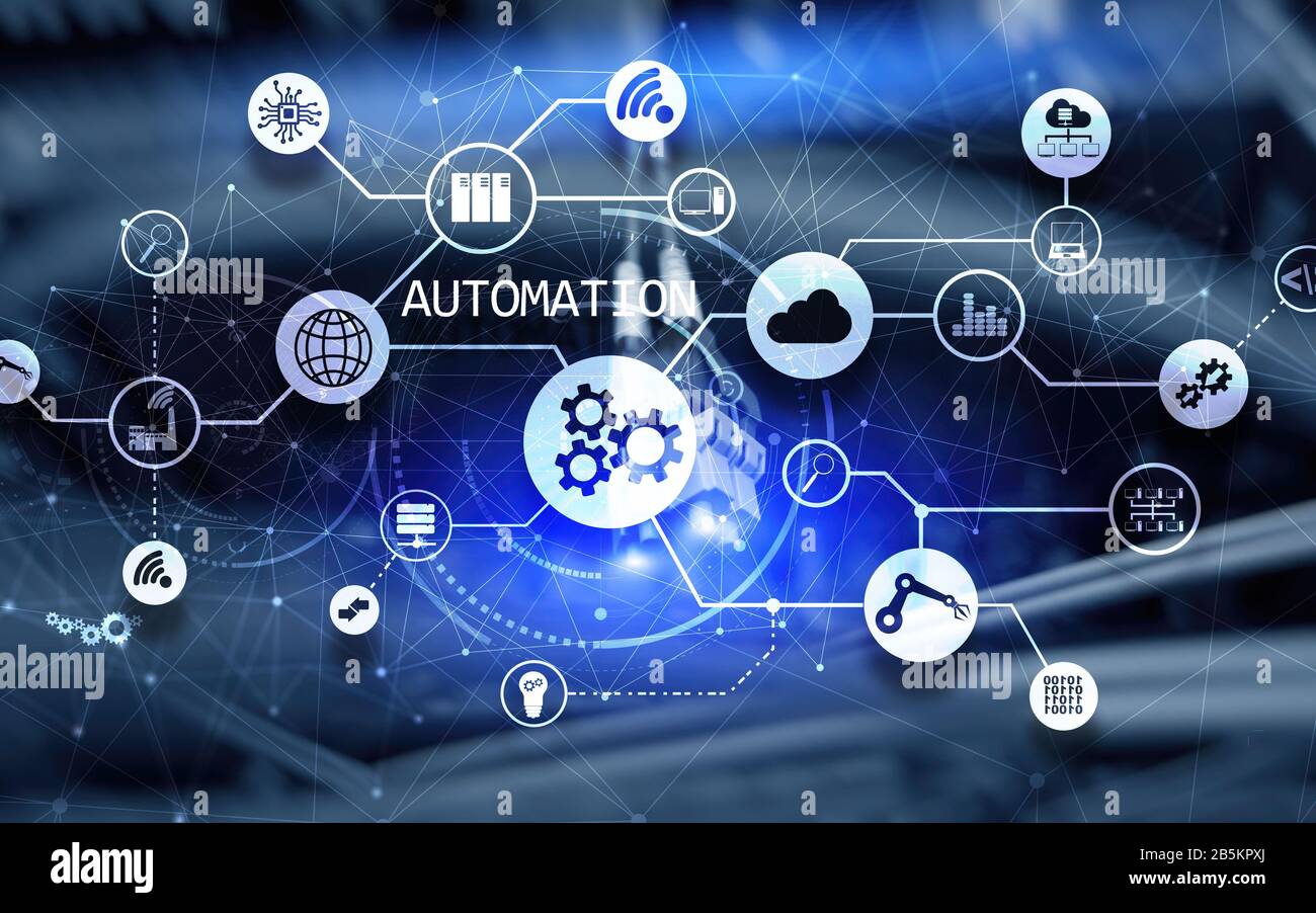 Business process automation concept on blurred network cabinets. New project 2020 Stock Photo ...