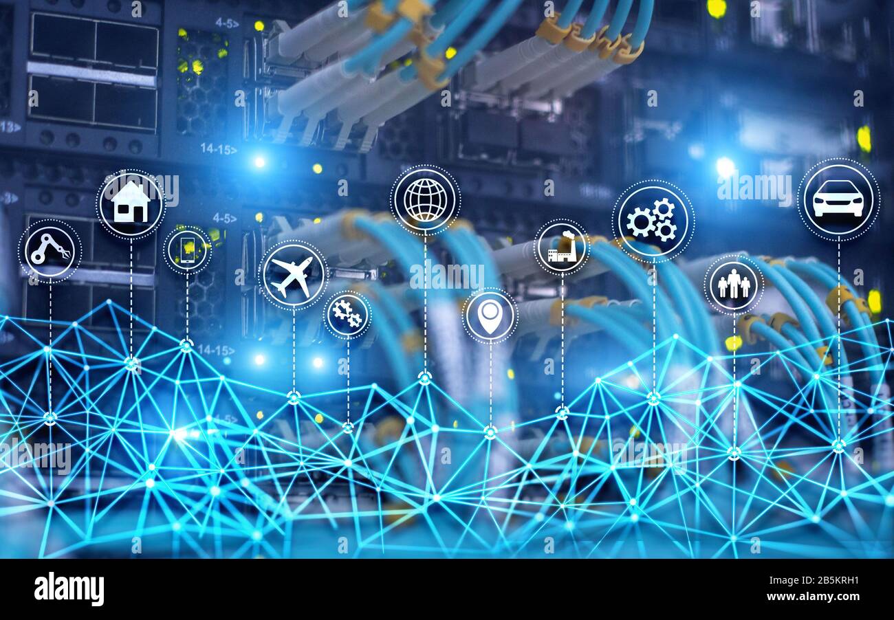 IOT internet of things digital technology concept. Server room ...