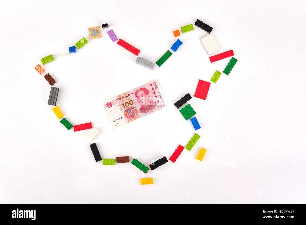 Lego bricks Great Wall of China concept outline of China world map with ...