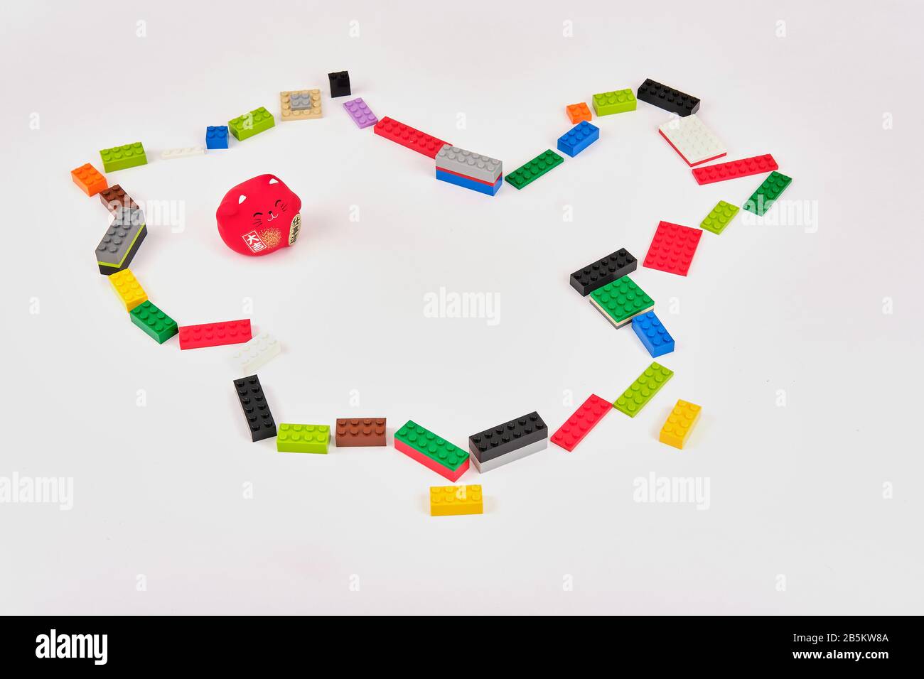 Lego bricks Great Wall of China concept outline of China world map with ...