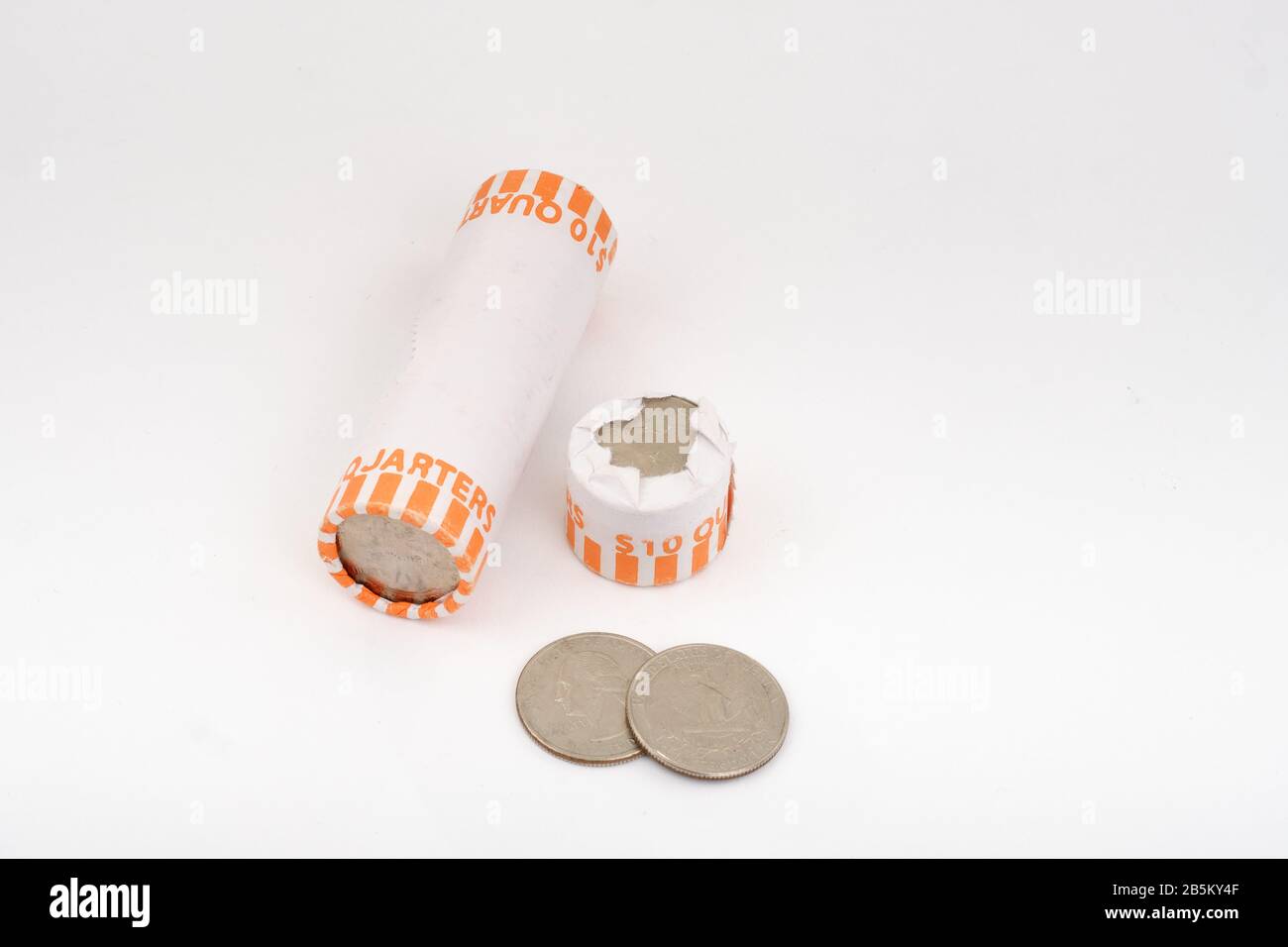 Full and opened 10 dollar rolls of american quarter coins Stock Photo ...