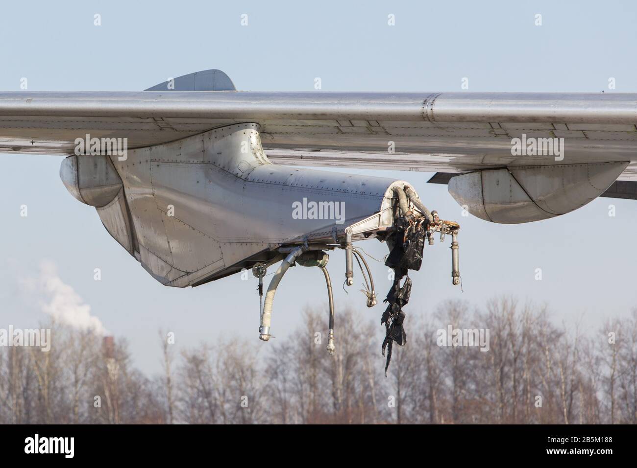 Close up of old unused passenger airplane wing without engine ...