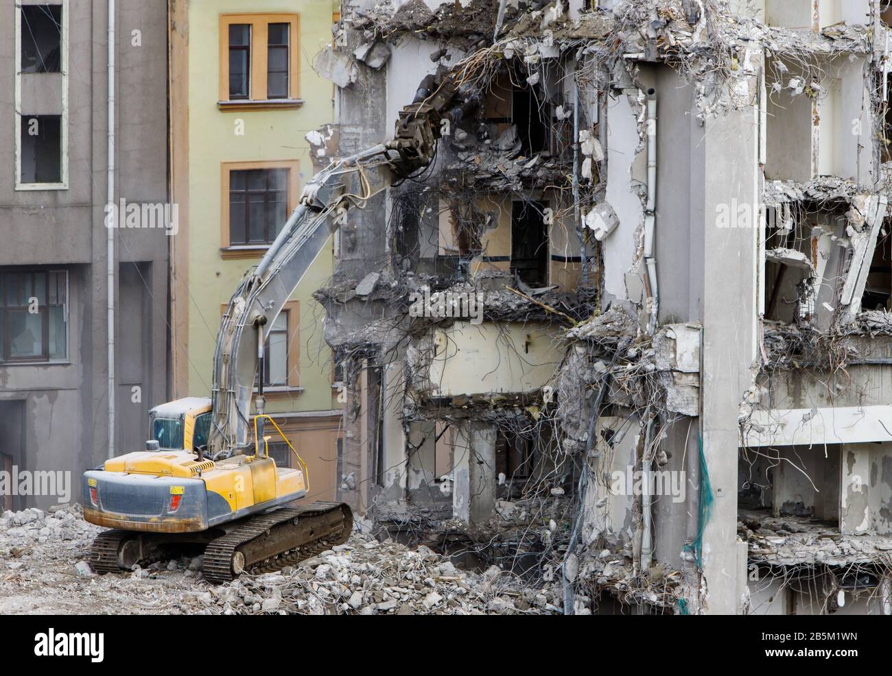 Building of the former hotel demolition for new construction, using a ...