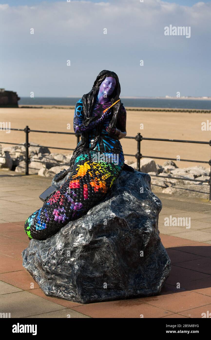 Mermaid sculpture in the British seaside town of New Brighton on the ...