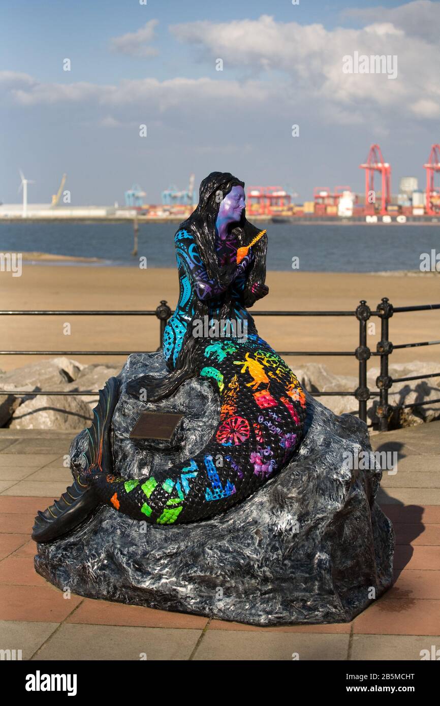 Mermaid sculpture in the British seaside town of New Brighton on the ...