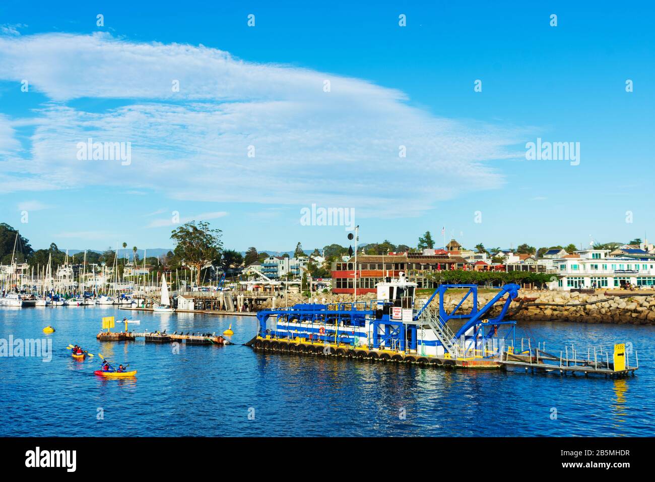 View of Santa Cruz Small Craft Harbor with DSC dredge Twin Lakes in ...