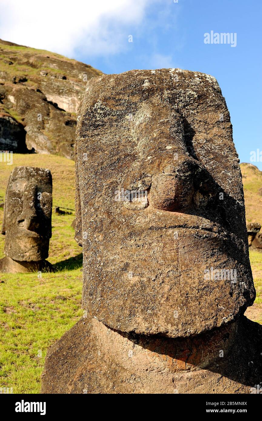 Easter Island, Rano Raraku Volcano Moais Stock Photo - Alamy
