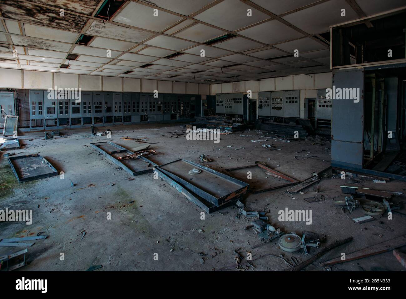 Broken electrical switchgear cabinets with control panels in abandoned ...