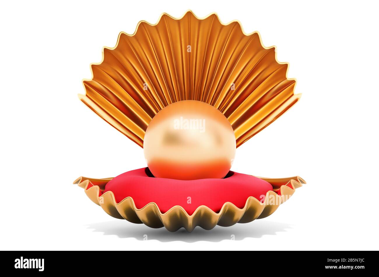Golden Shell with Pearl, 3d rendering isolated on white background ...