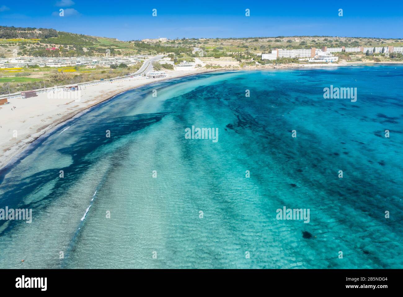 Aerial view of the famous Mellieha Bay in Malta island Stock Photo - Alamy