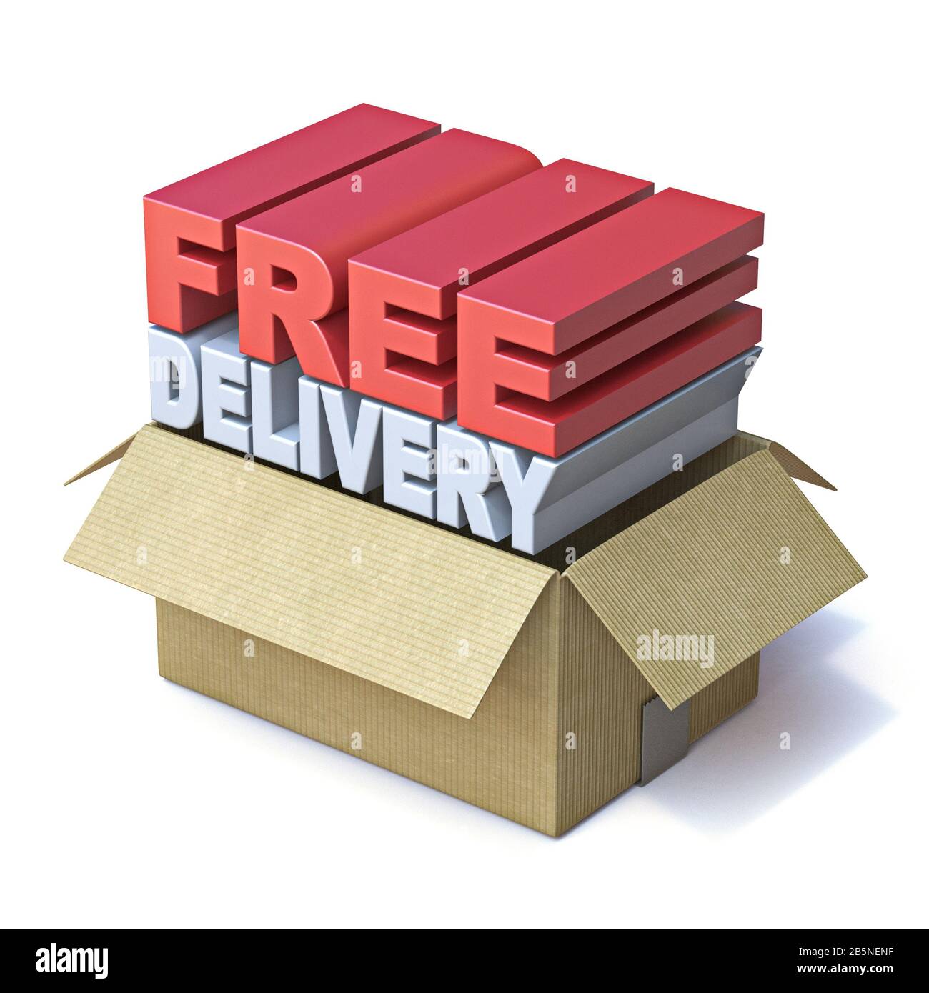 Text FREE DELIVERY in cardboard box 3D render illustration isolated on ...