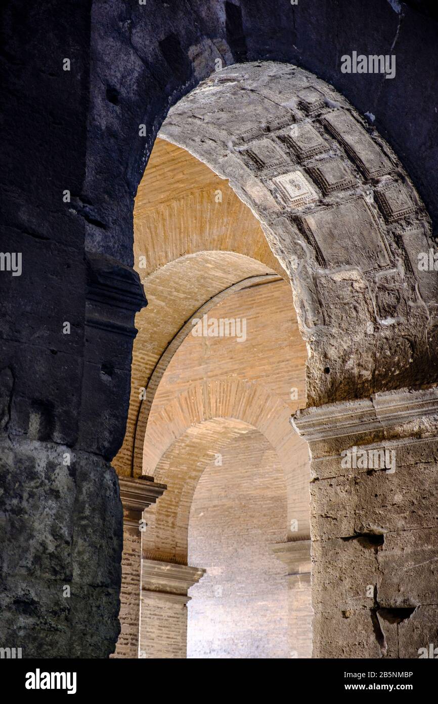 Interior view, details of the Colosseum arches and columns, Coliseum ...