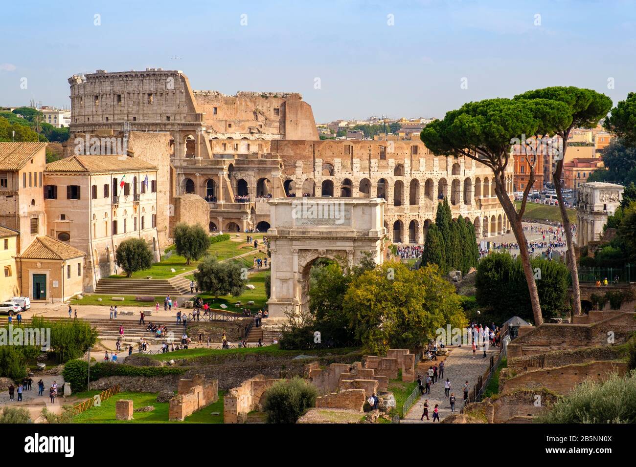 Ancient Rome buildings, golden hour exterior view of the Colosseum ...