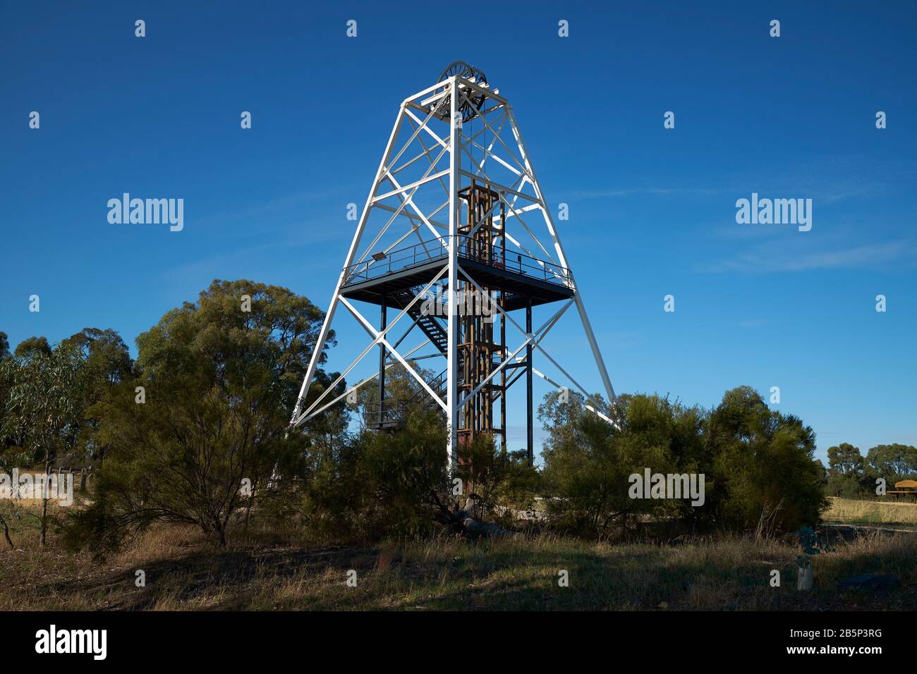 A poppet head tower at the Victoria Hills Reserve. In Bendigo, Victoria ...