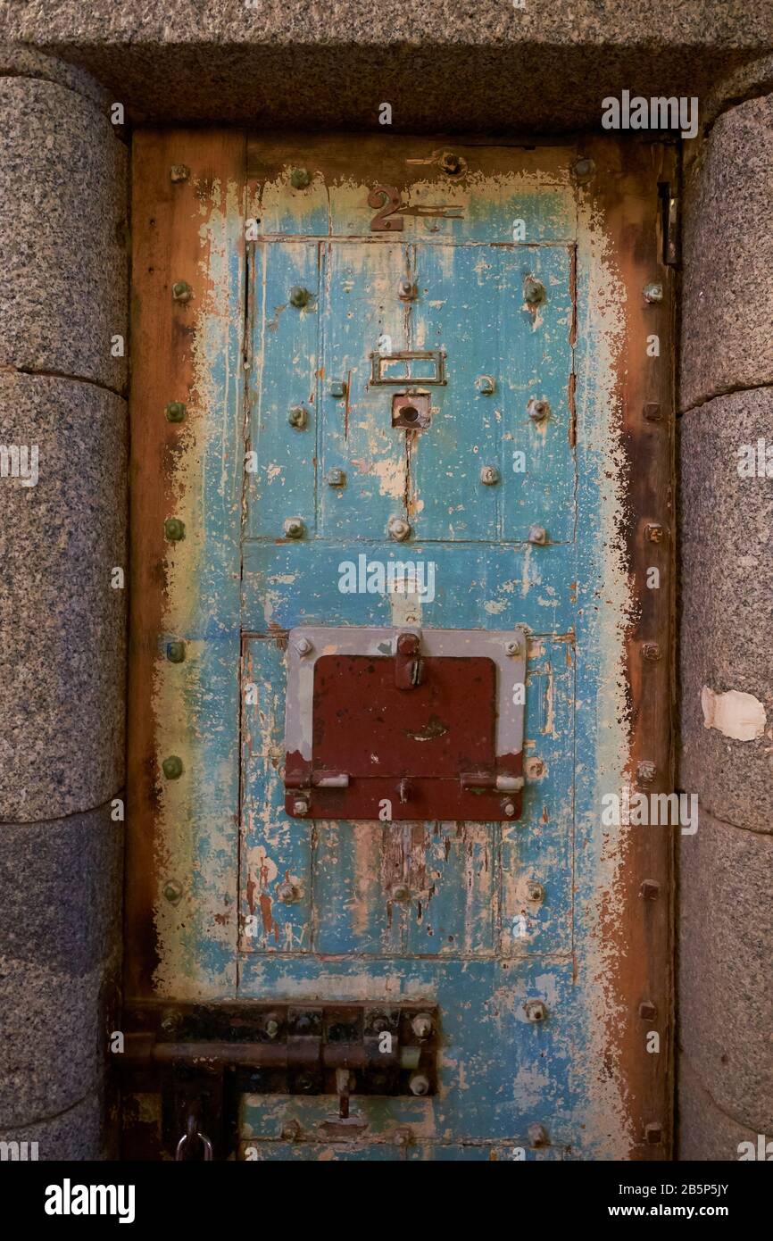 A detail of an original cell door of the prison at the Ulumbarra ...