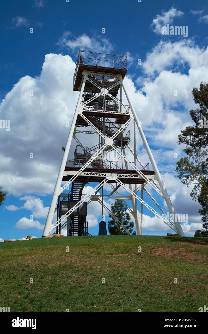 A poppet head tower, now a tourist lookout platform, atop the central ...