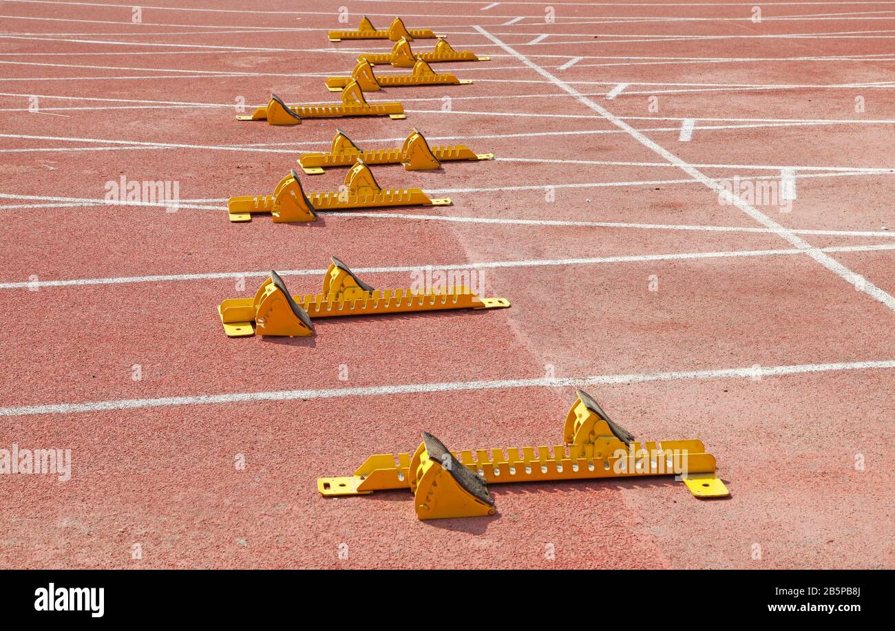 Motion sport athletics running track starting block competition ...