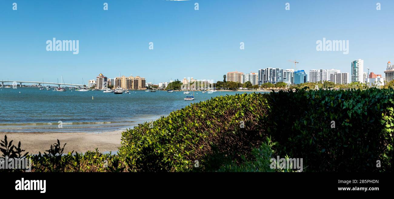 Sarasota Bay with the John Ringling Causeway bridge in the background ...