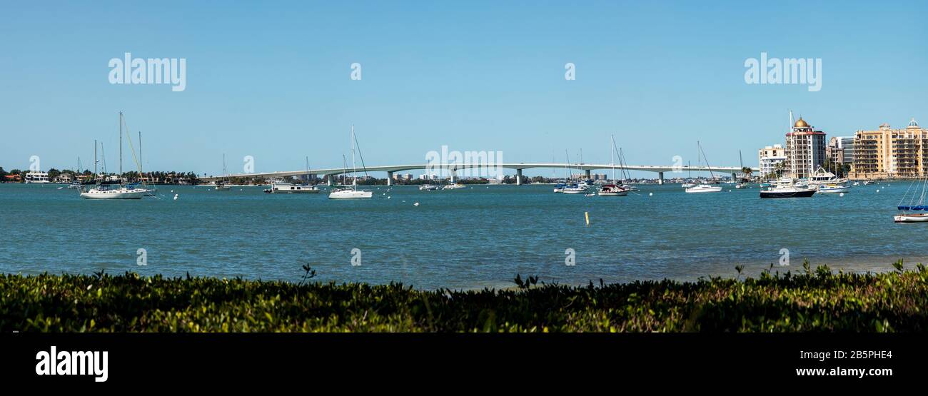 Sarasota Bay with the John Ringling Causeway bridge in the background ...