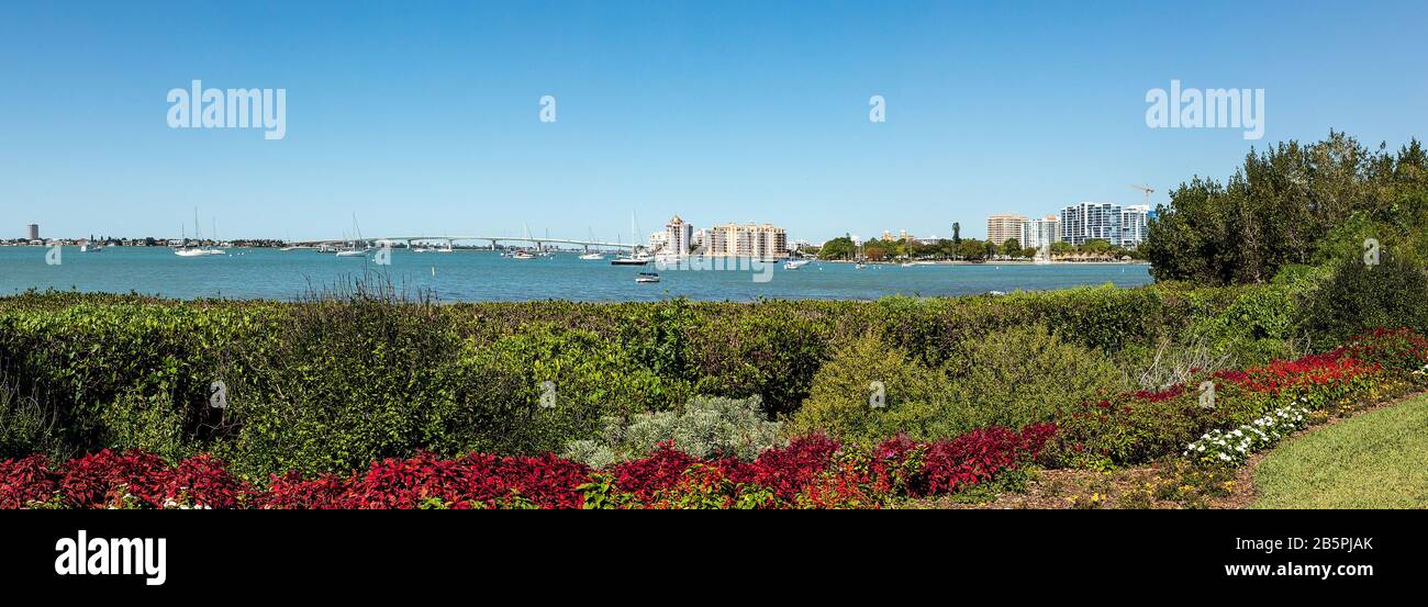 Sarasota Bay with the John Ringling Causeway bridge in the background ...