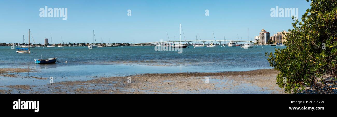 Sarasota Bay with the John Ringling Causeway bridge in the background ...