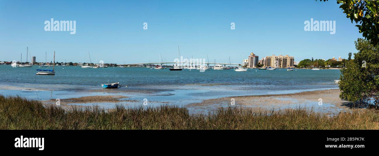 Sarasota Bay with the John Ringling Causeway bridge in the background ...