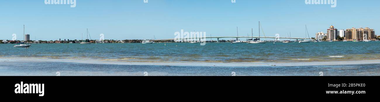Sarasota Bay with the John Ringling Causeway bridge in the background ...