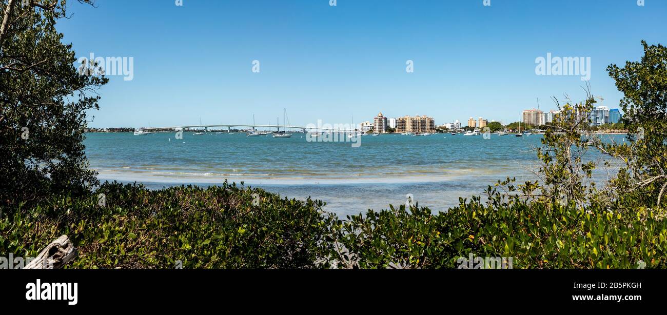 Sarasota Bay with the John Ringling Causeway bridge in the background ...