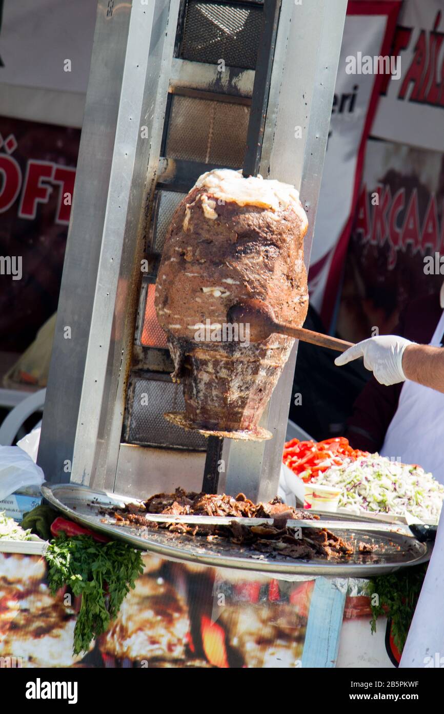 Traditional Turkish Doner Kebab on pole Stock Photo - Alamy