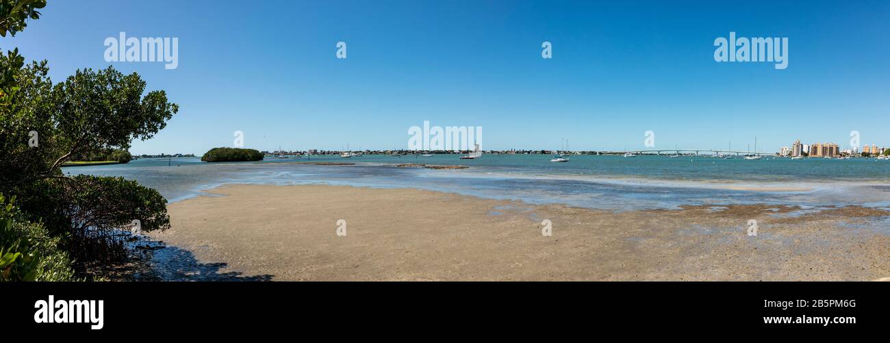 Sarasota Bay with the John Ringling Causeway bridge in the background ...