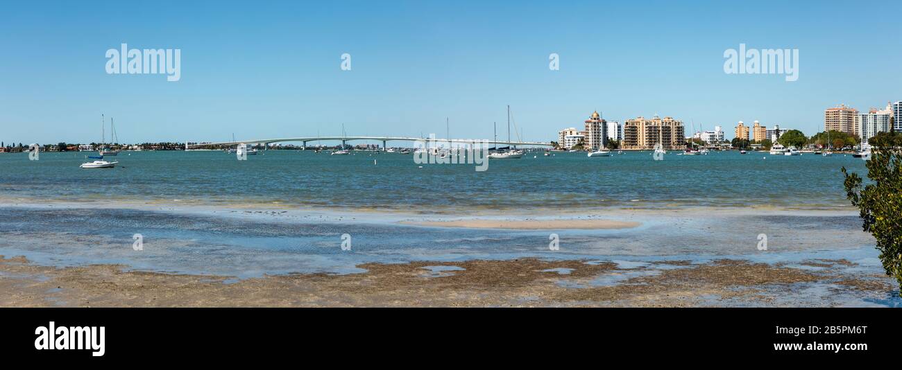 Sarasota Bay with the John Ringling Causeway bridge in the background ...