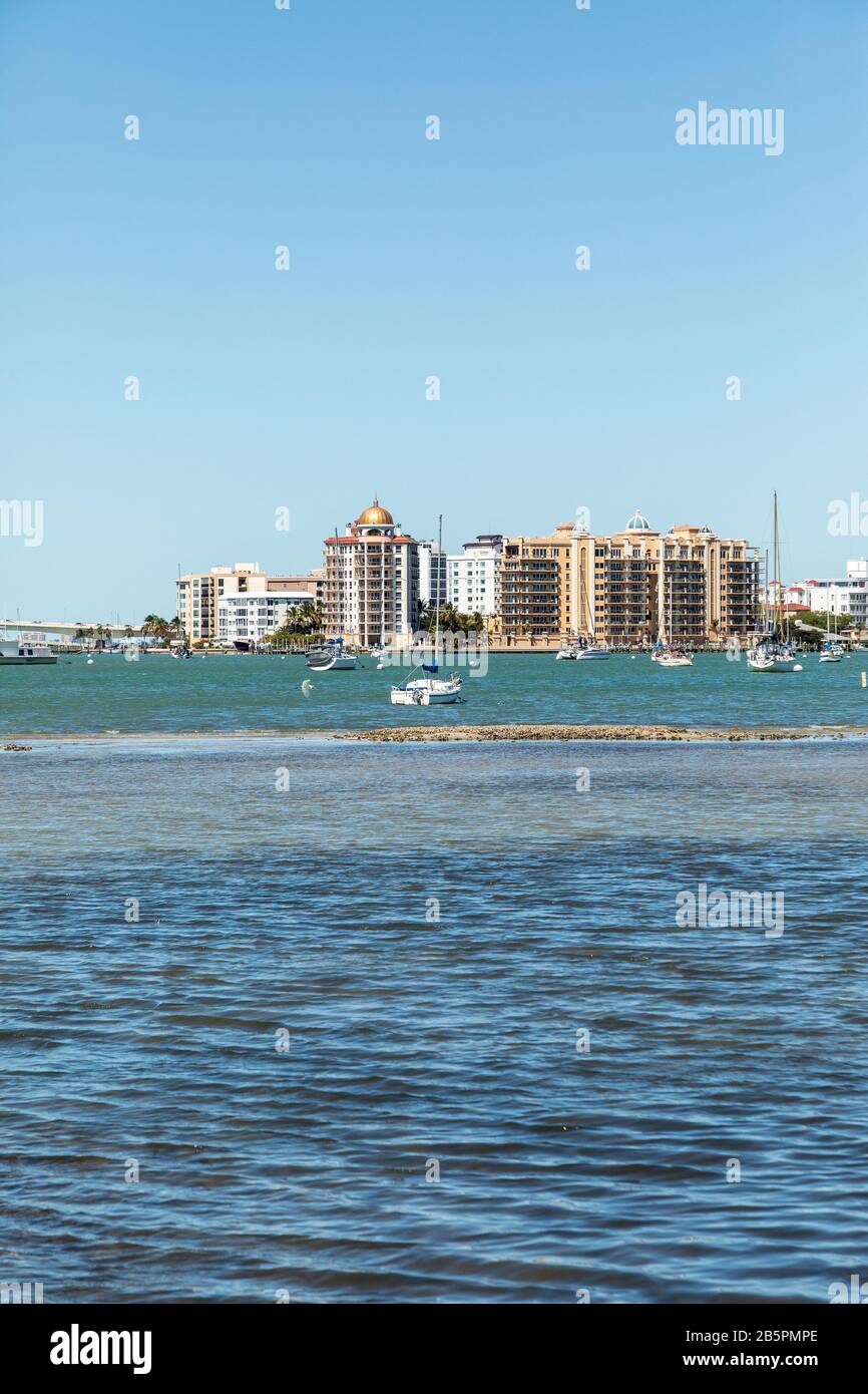 Sarasota Bay with the John Ringling Causeway bridge in the background ...