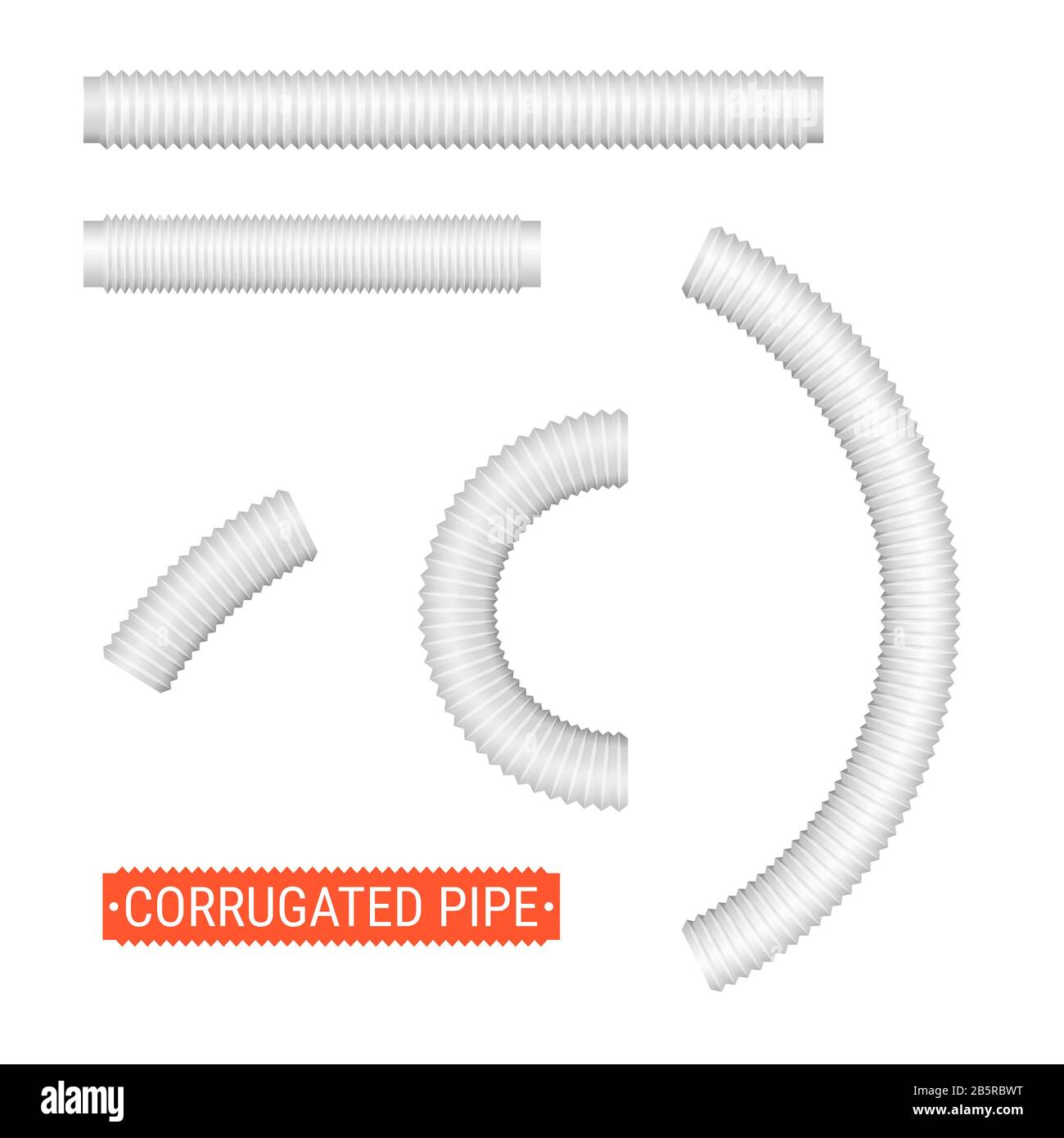 Corrugated pipes. Realistic illustration isolated on white. Empty white ...