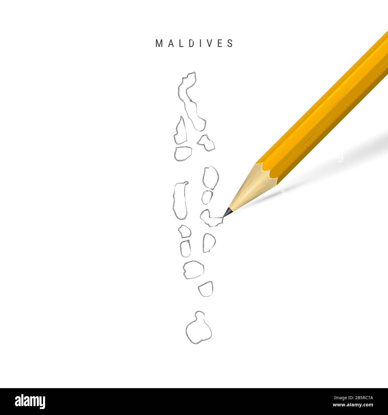 Maldives freehand pencil sketch outline map isolated on white ...