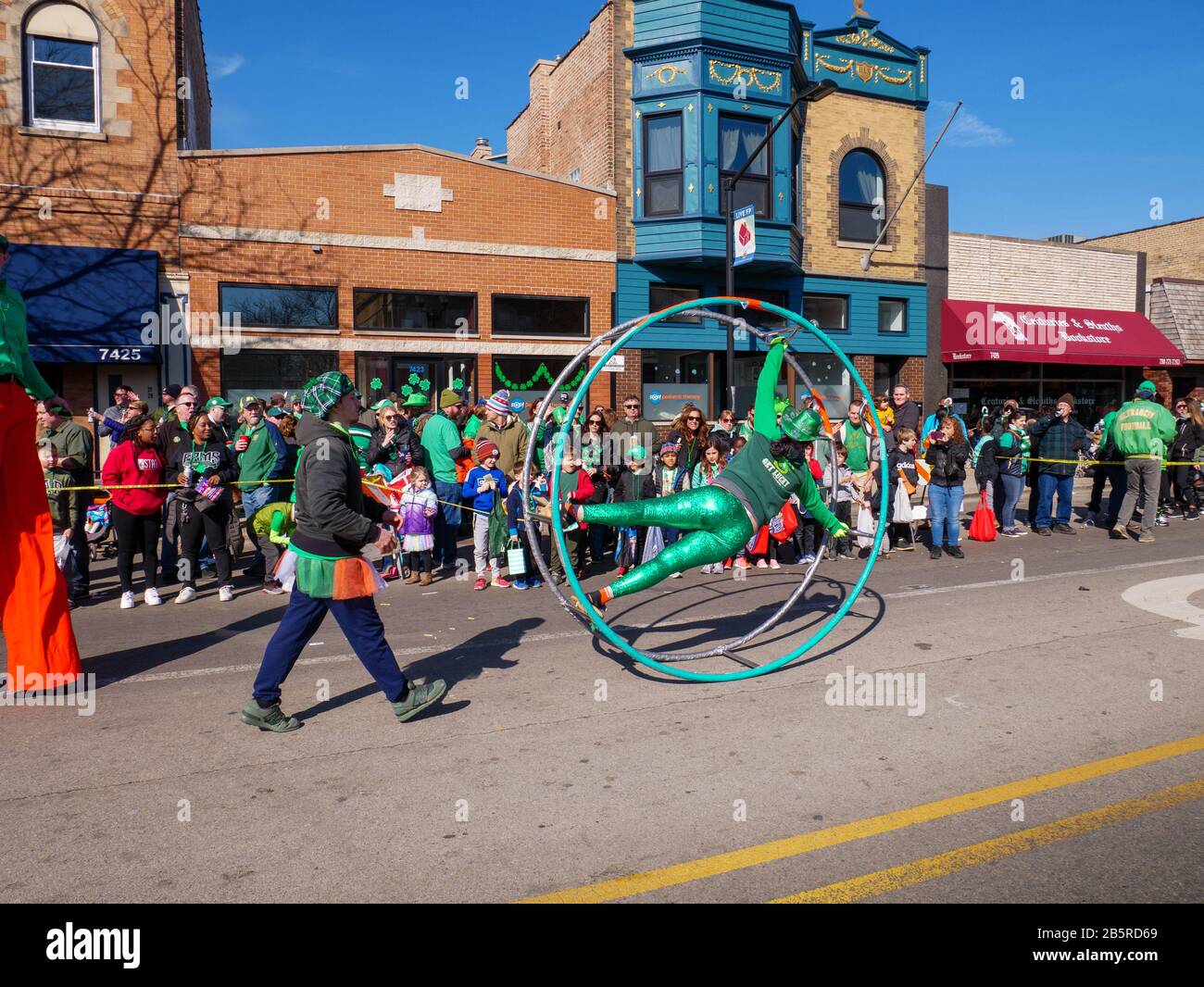 Forest Park, Illinois USA. 8th March, 2020. A wheel acrobat performs in ...