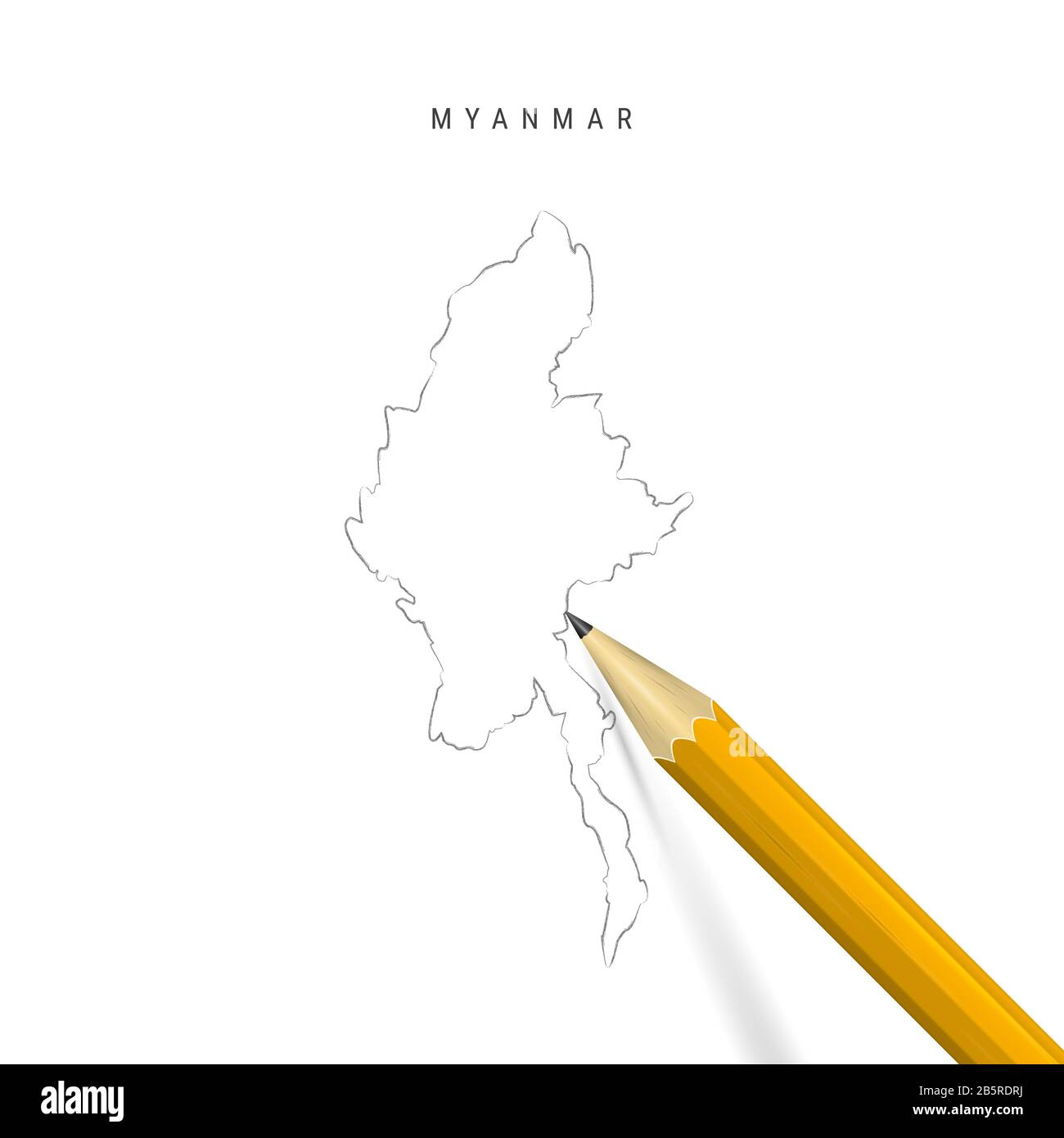 Myanmar freehand pencil sketch outline map isolated on white background ...