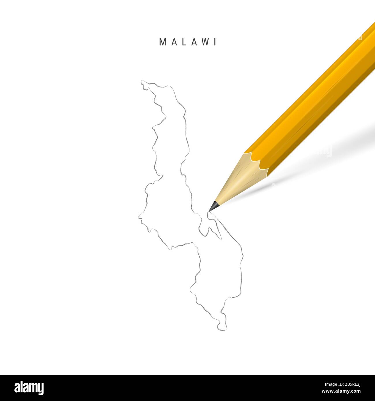 Malawi freehand pencil sketch outline map isolated on white background ...