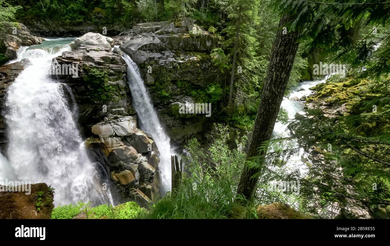 wide view of nooksack falls and river in washington state Stock Photo ...