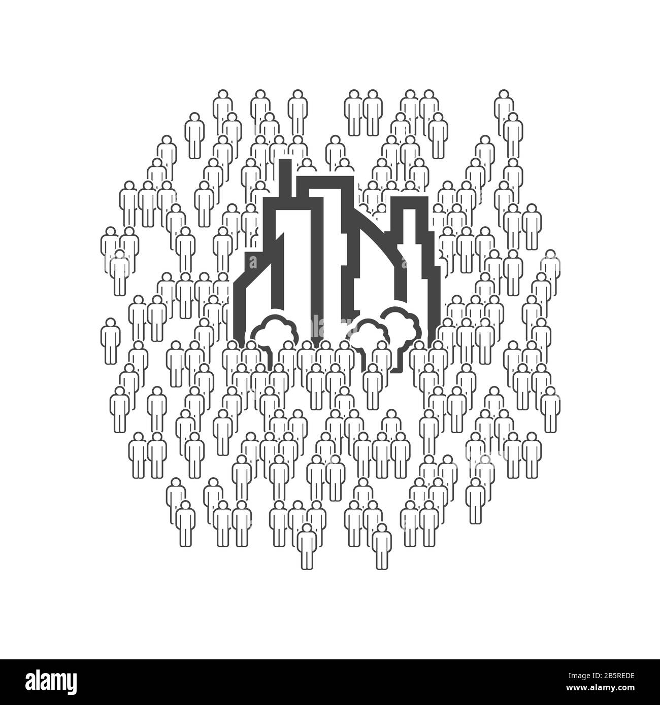 Residents of the big city. Crowd of people around skyscrapers icons ...