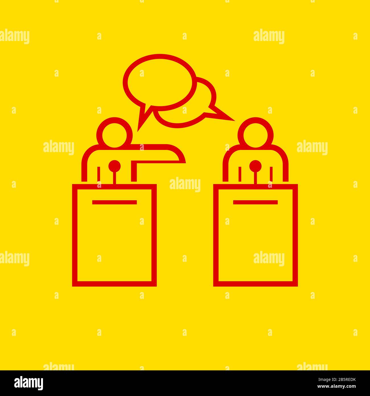 Political debate icon. Red line illustration on yellow background Stock ...
