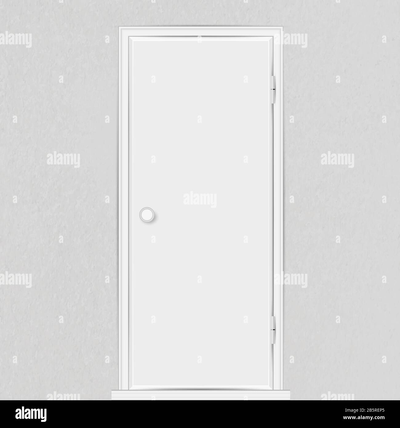 Realistic empty white closed door with frame and doorknob isolated on ...