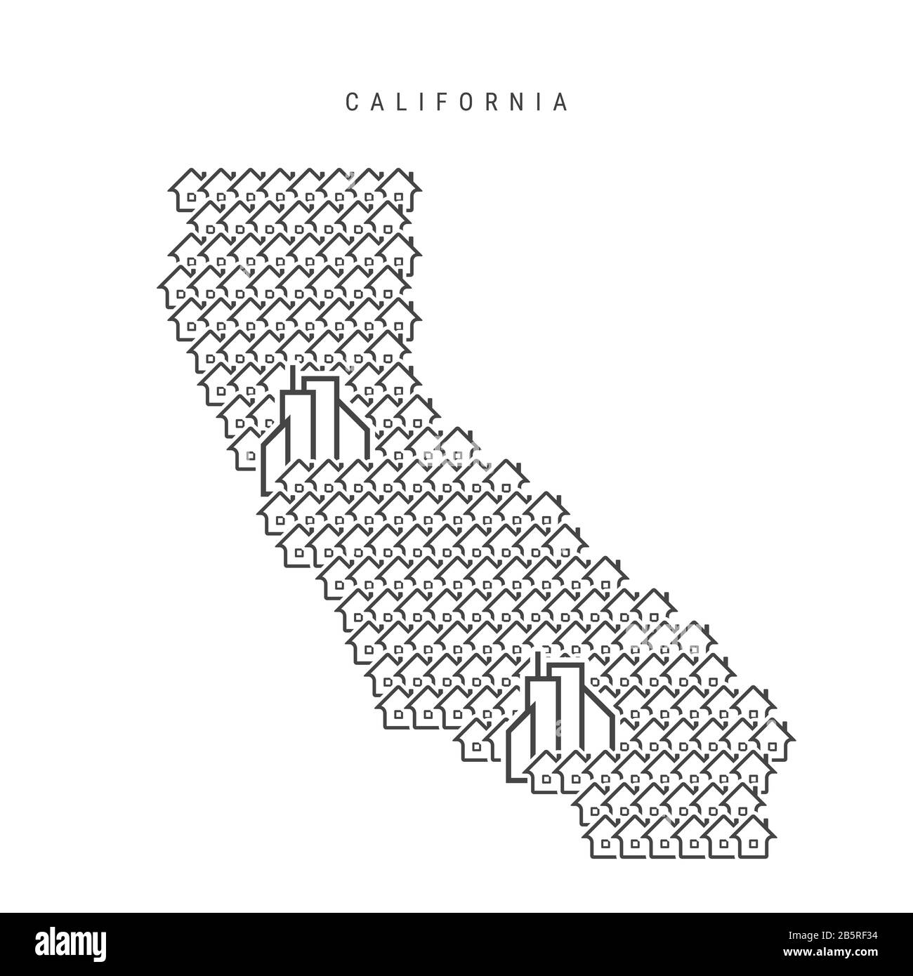 California real estate property map. Icons of houses in the shape of a ...