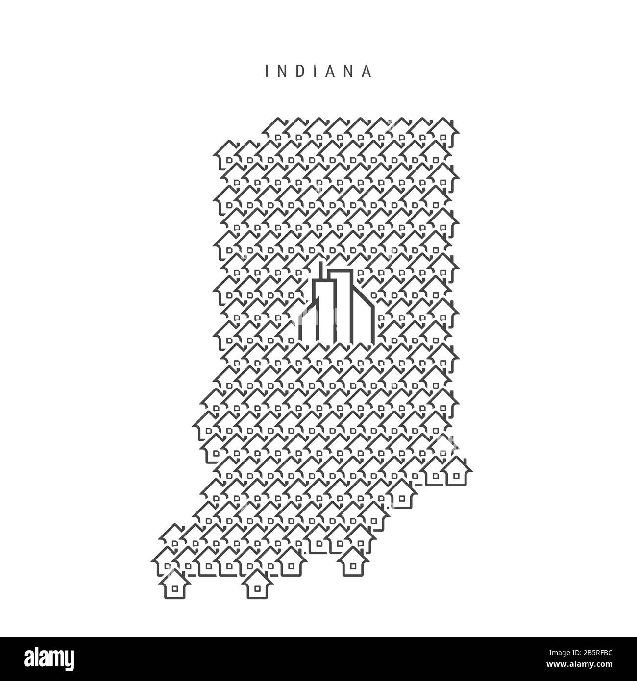 Indiana real estate property map. Icons of houses in the shape of a map ...