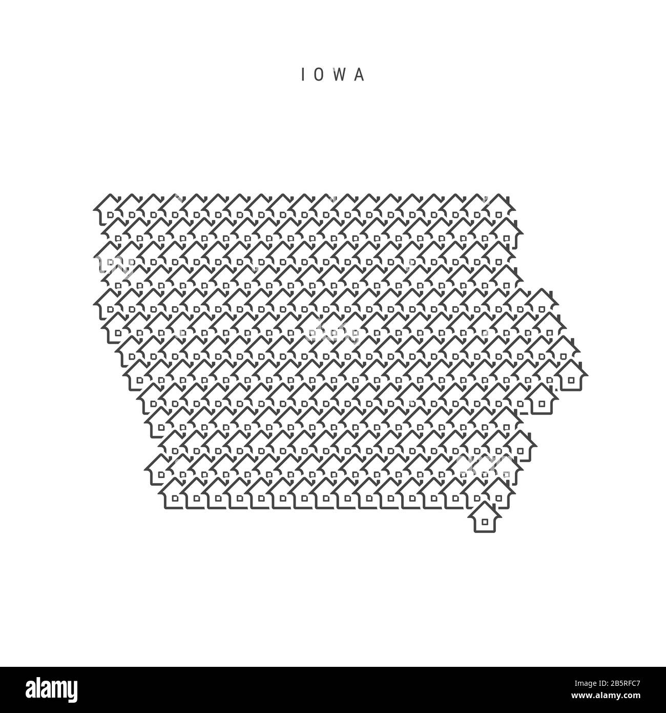 Iowa real estate property map. Icons of houses in the shape of a map of ...