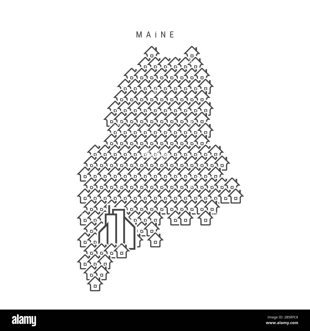 Maine real estate property map. Icons of houses in the shape of a map ...