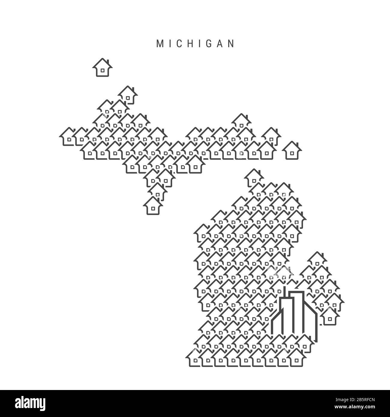Michigan real estate property map. Icons of houses in the shape of a ...