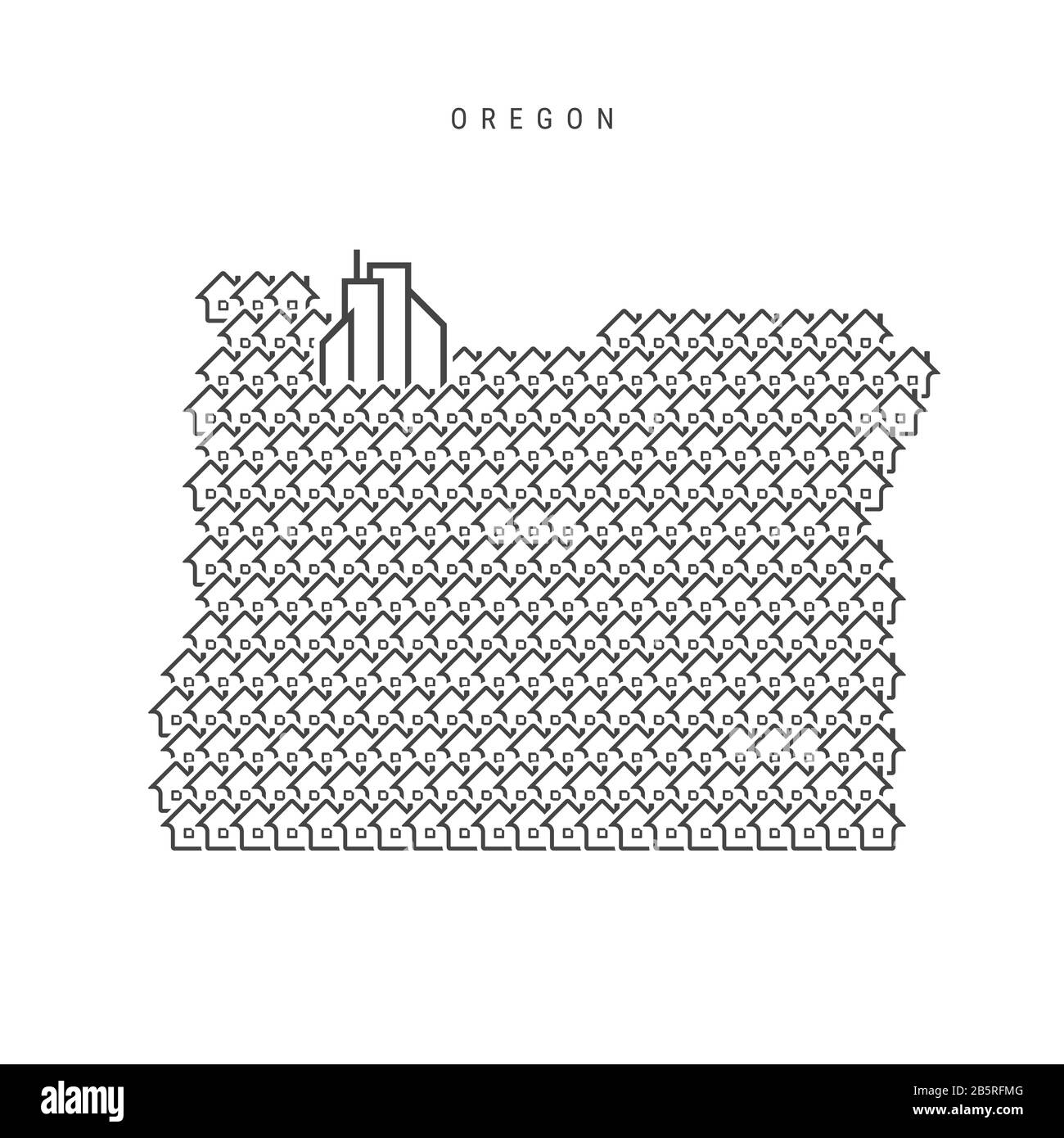 Oregon real estate property map. Icons of houses in the shape of a map ...