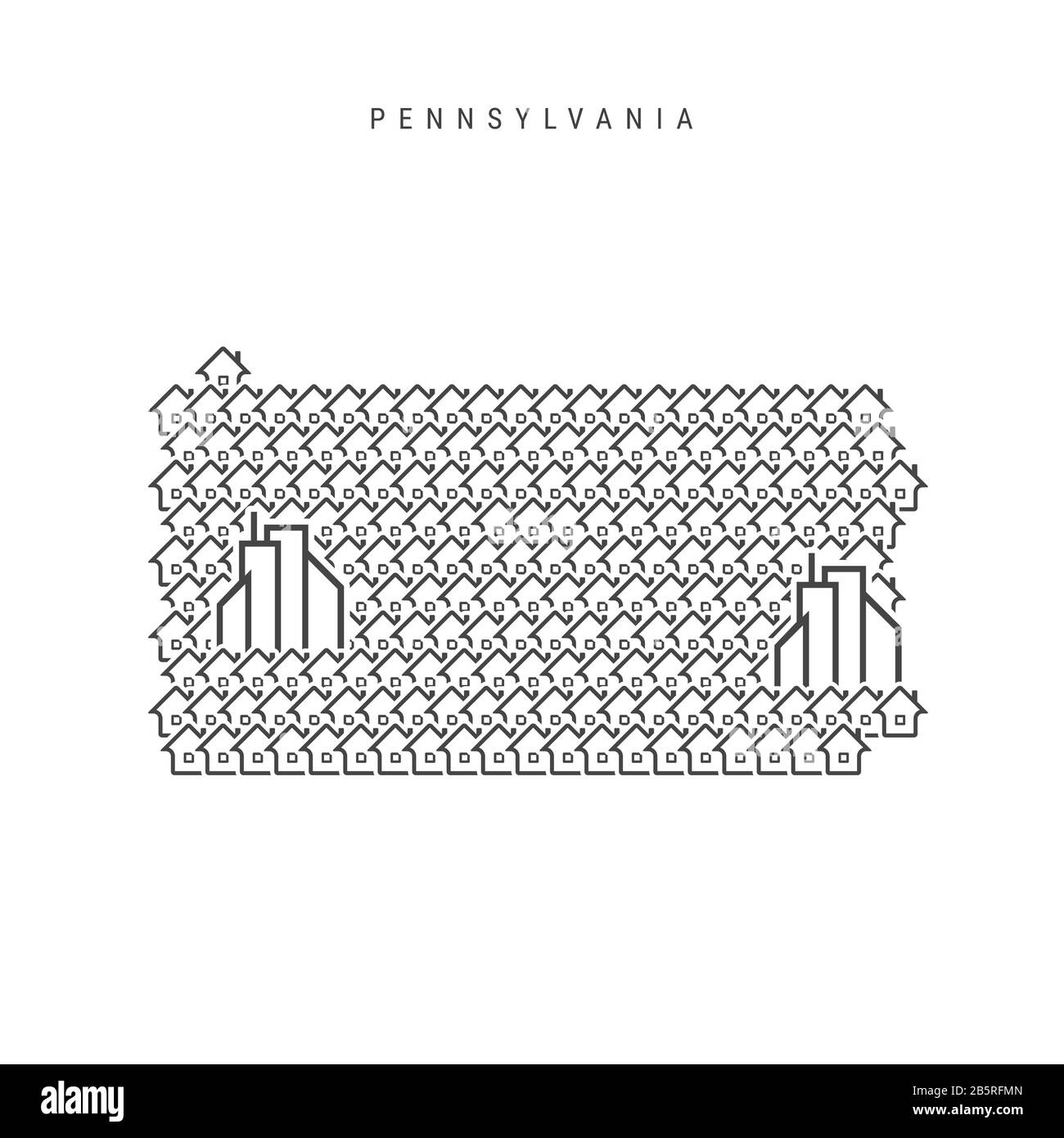 Pennsylvania real estate property map. Icons of houses in the shape of ...