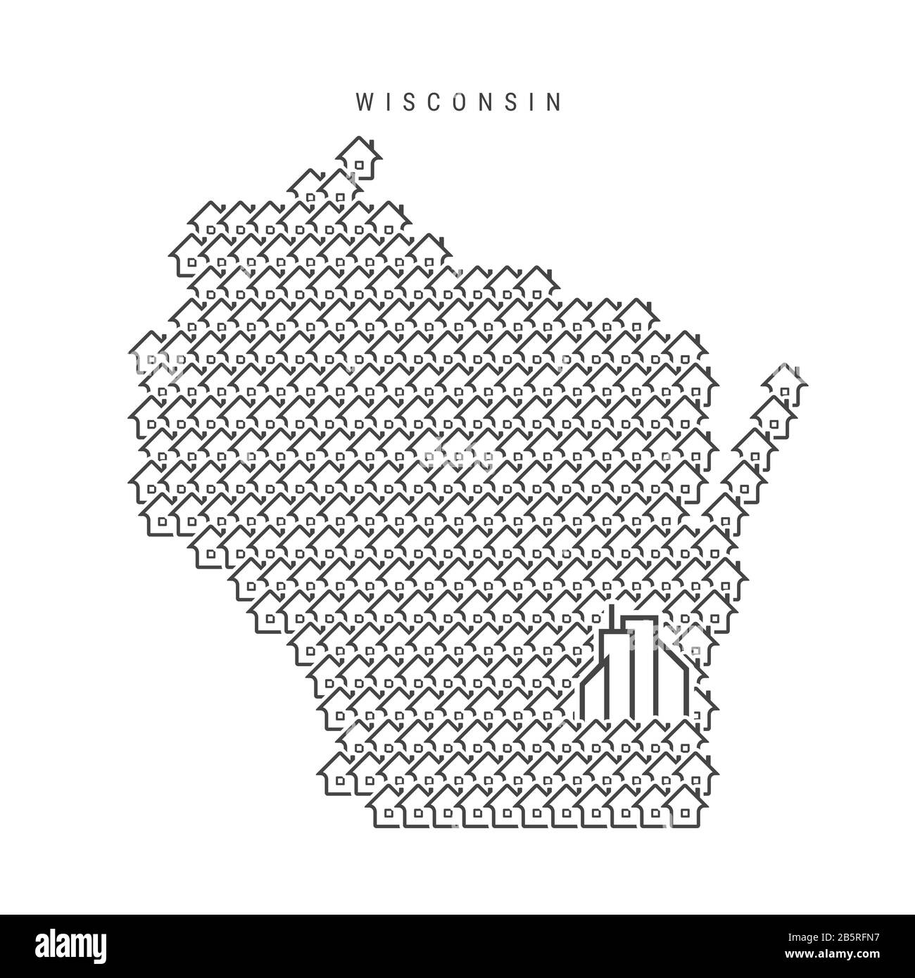 Wisconsin real estate property map. Icons of houses in the shape of a ...